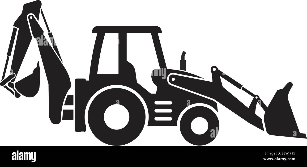 simple backhoe loader excavator digger construction vehicle silhouette ...