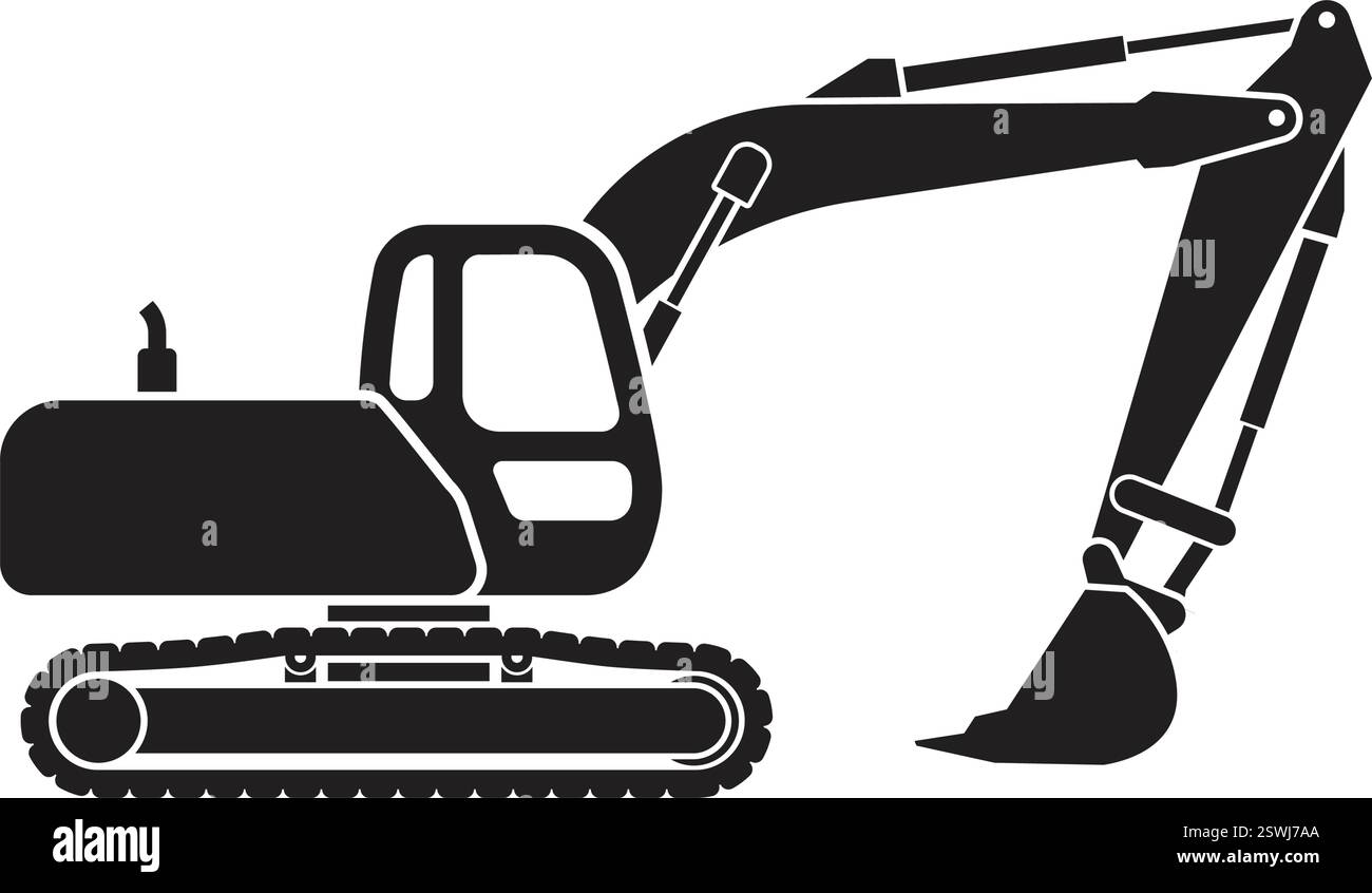 excavator digger construction vehicle silhouette simplified side view ...