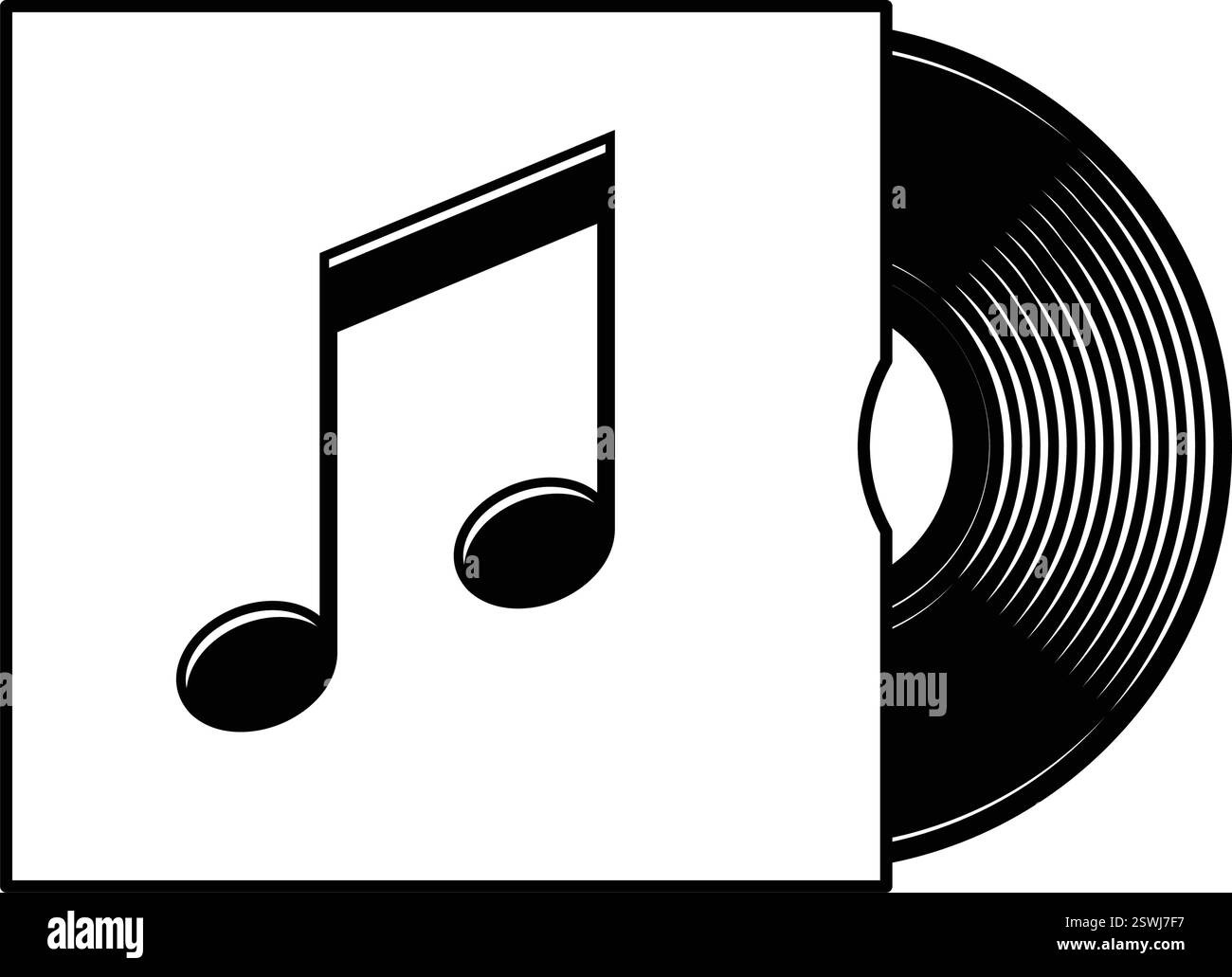 simple classic black vinyl music lp record half in blank cover sleeve ...