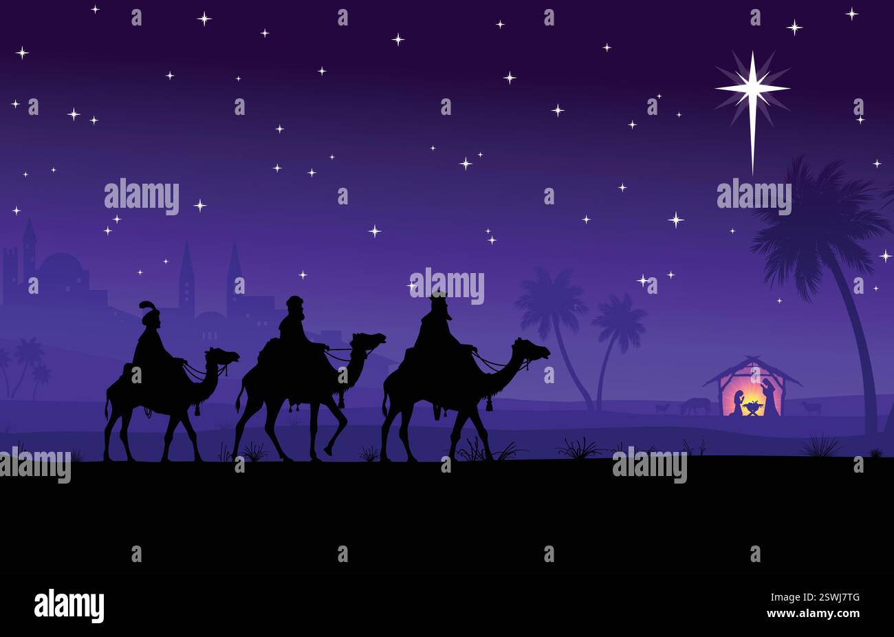 classic christmas nativity birth of jesus christ in stable with 3 wise ...