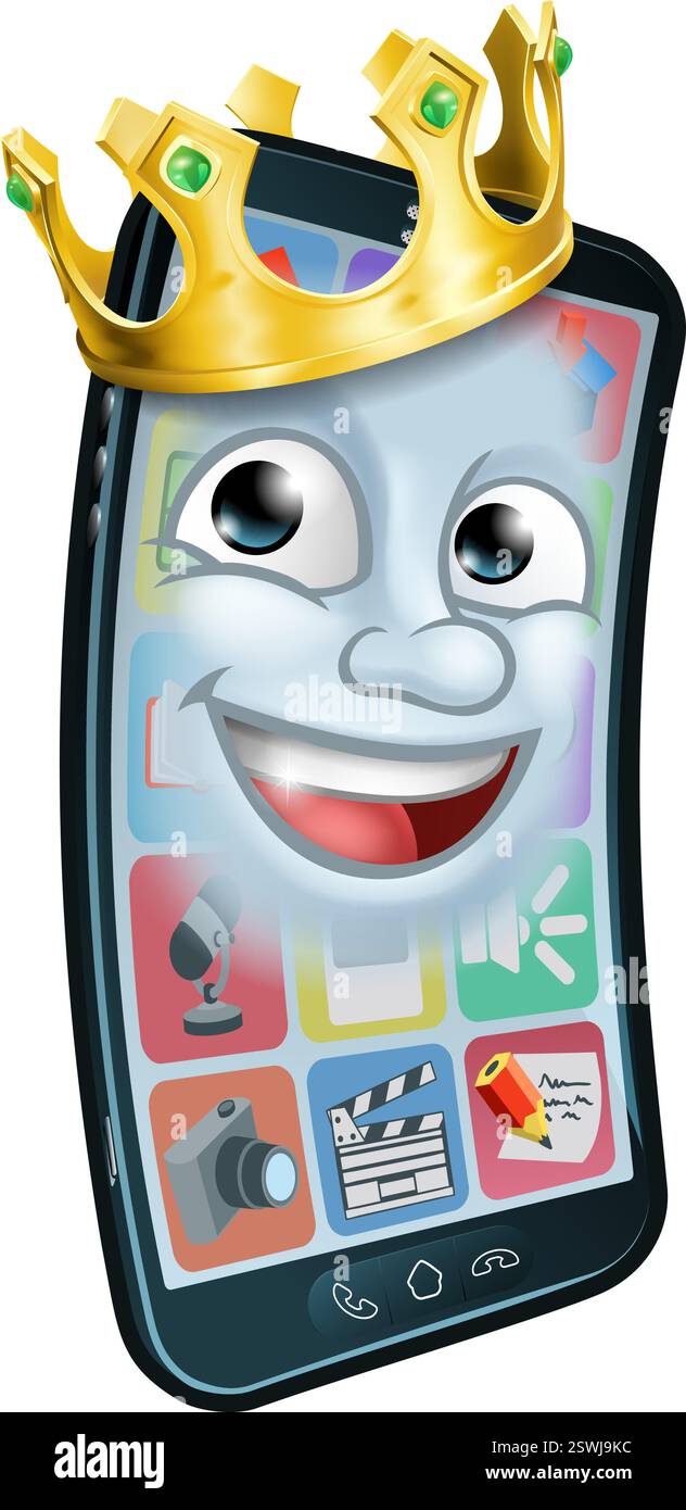 Mobile Phone King Crown Cartoon Mascot Stock Vector Image & Art - Alamy