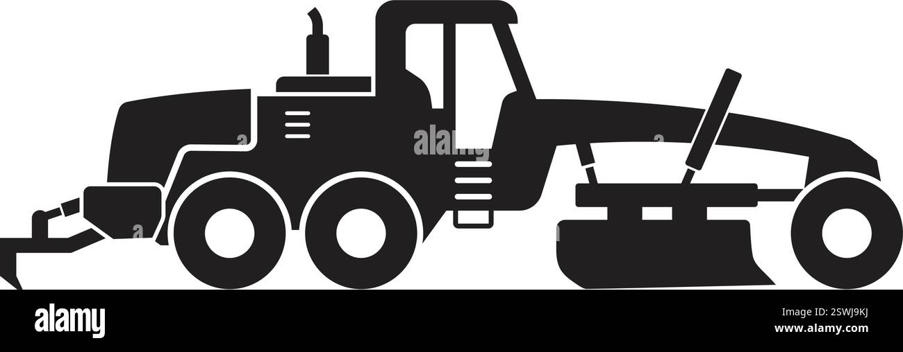simple road grader silhouette side view simplified vector isolated on ...