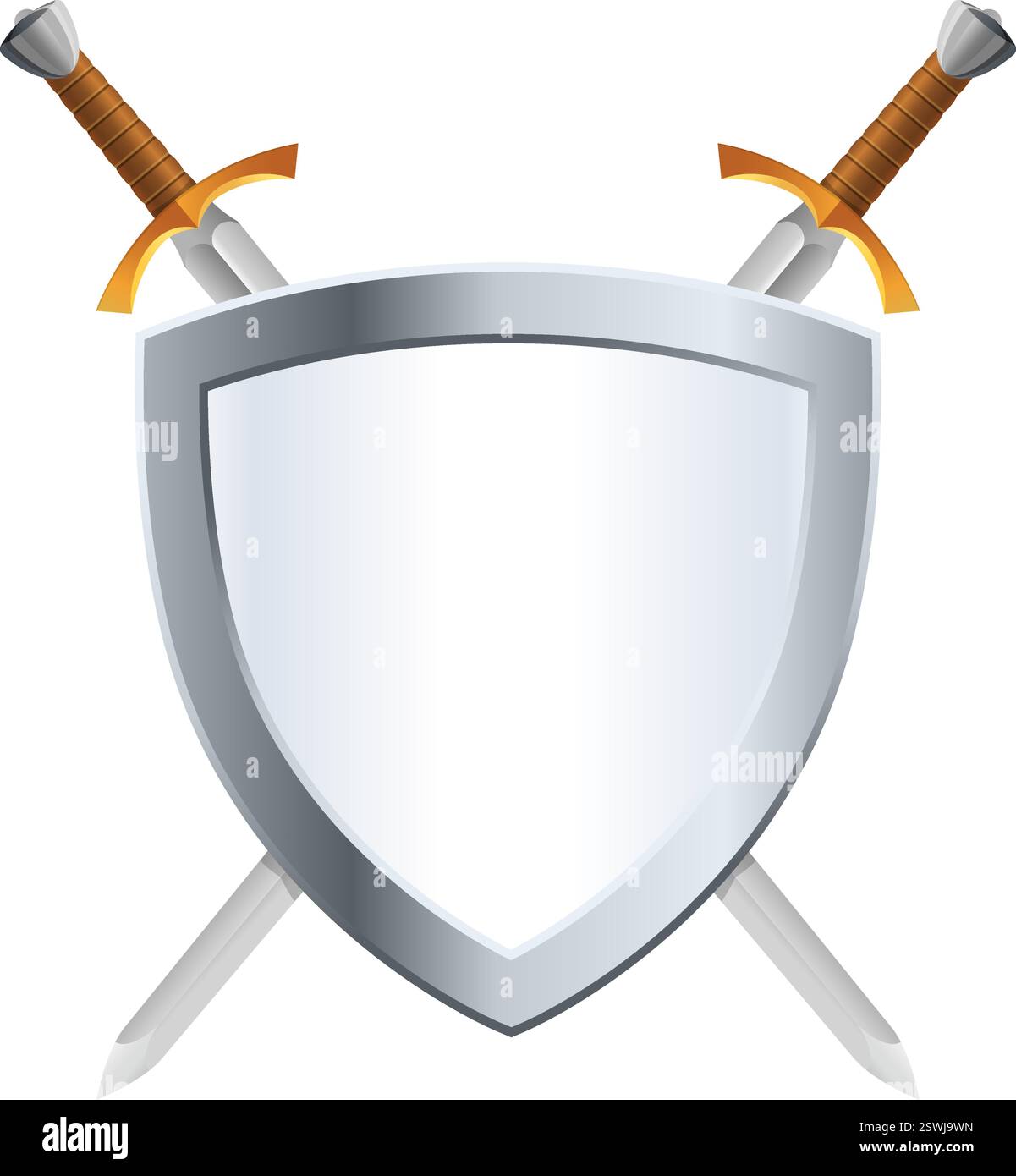 classic medieval european twin crossed realistic swords with shield ...