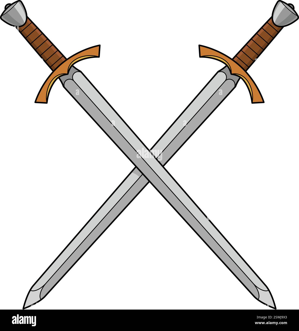 classic medieval european twin crossed swords heraldry icon symbol ...
