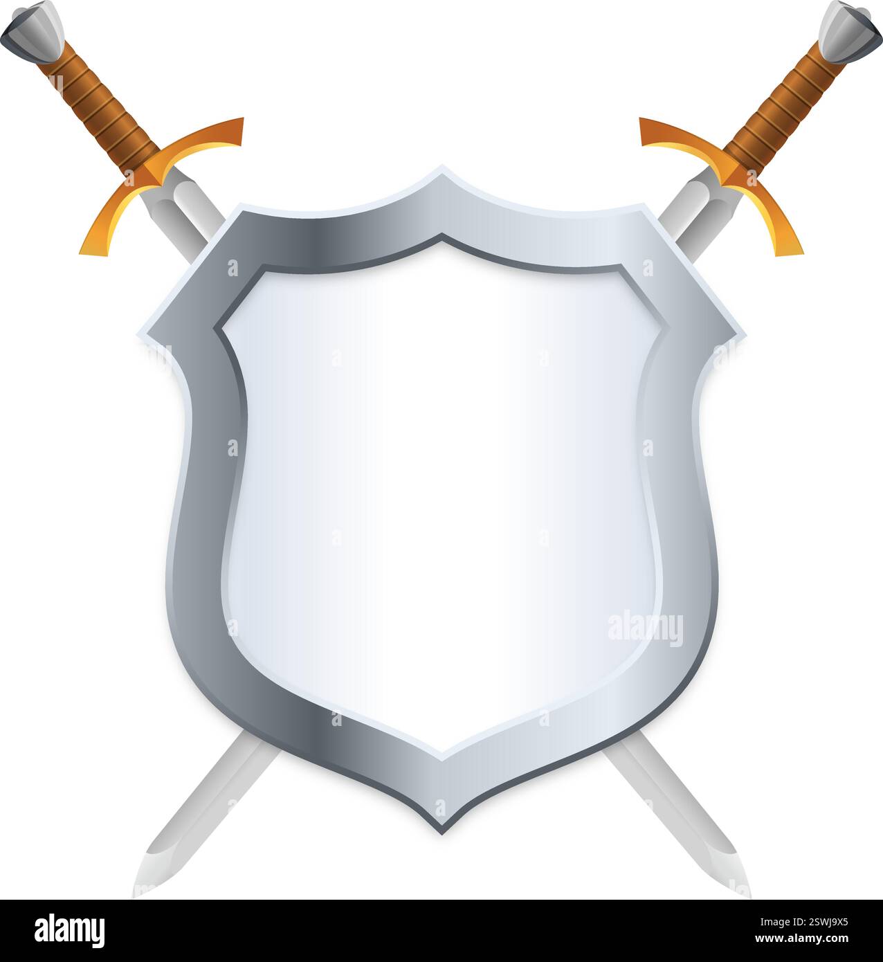 classic medieval european twin crossed realistic swords with shield armor heraldry icon symbol ...