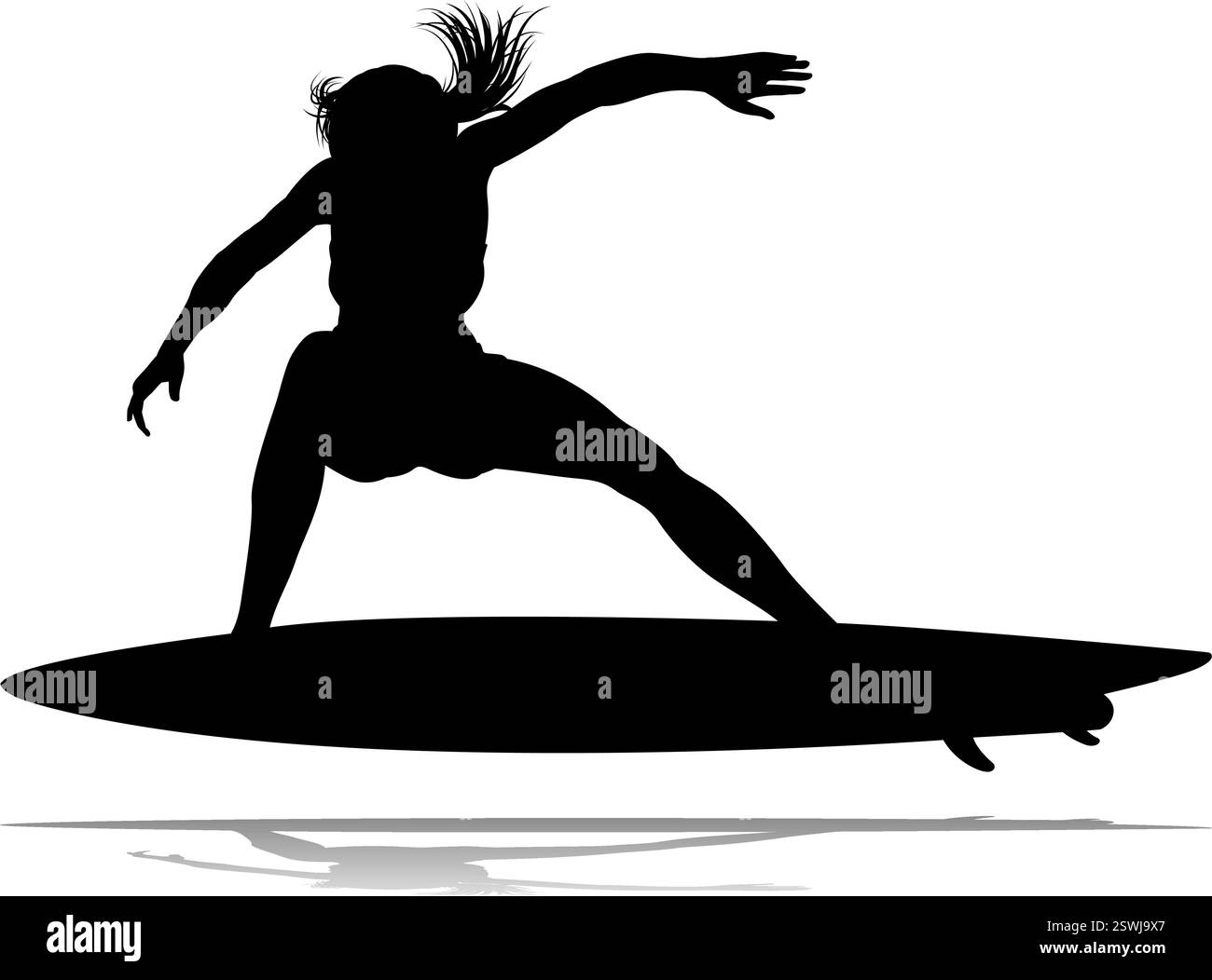 Woman Surfer Surfboard Female Surfer Silhouette Stock Vector Image ...
