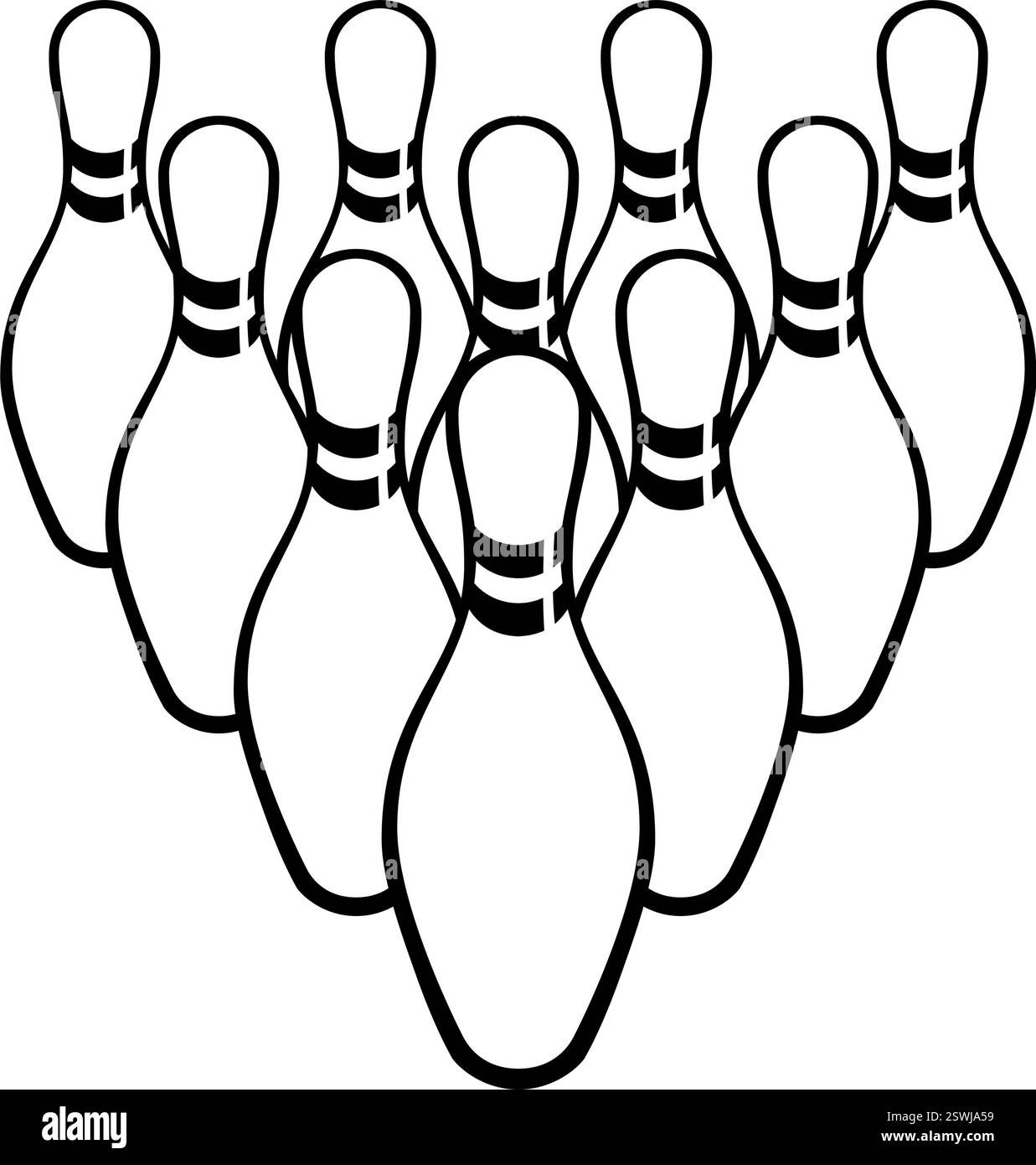 classic simple cartoon ten pin tenpin bowling pins group set up in ...