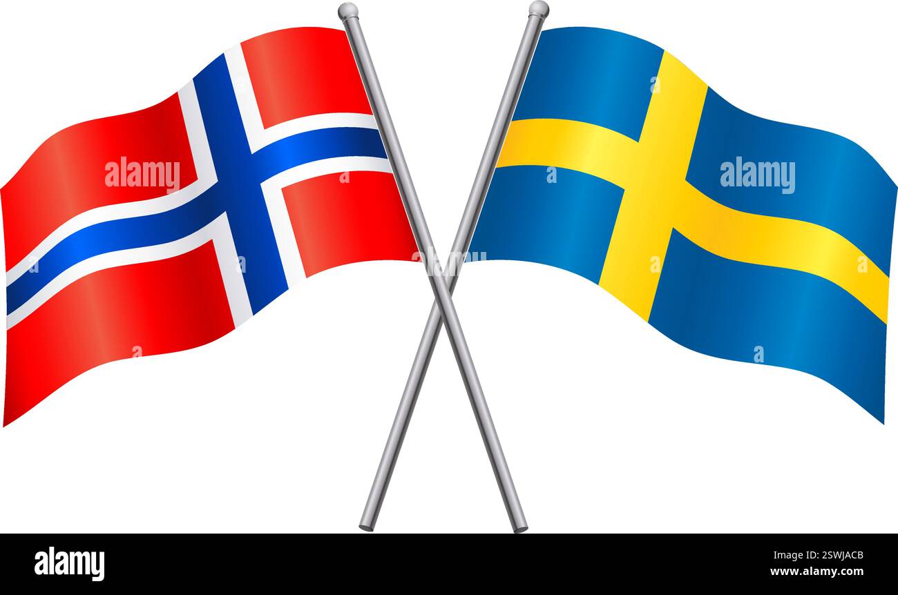 norway and sweden flags in relationship alliance or versus crossed ...