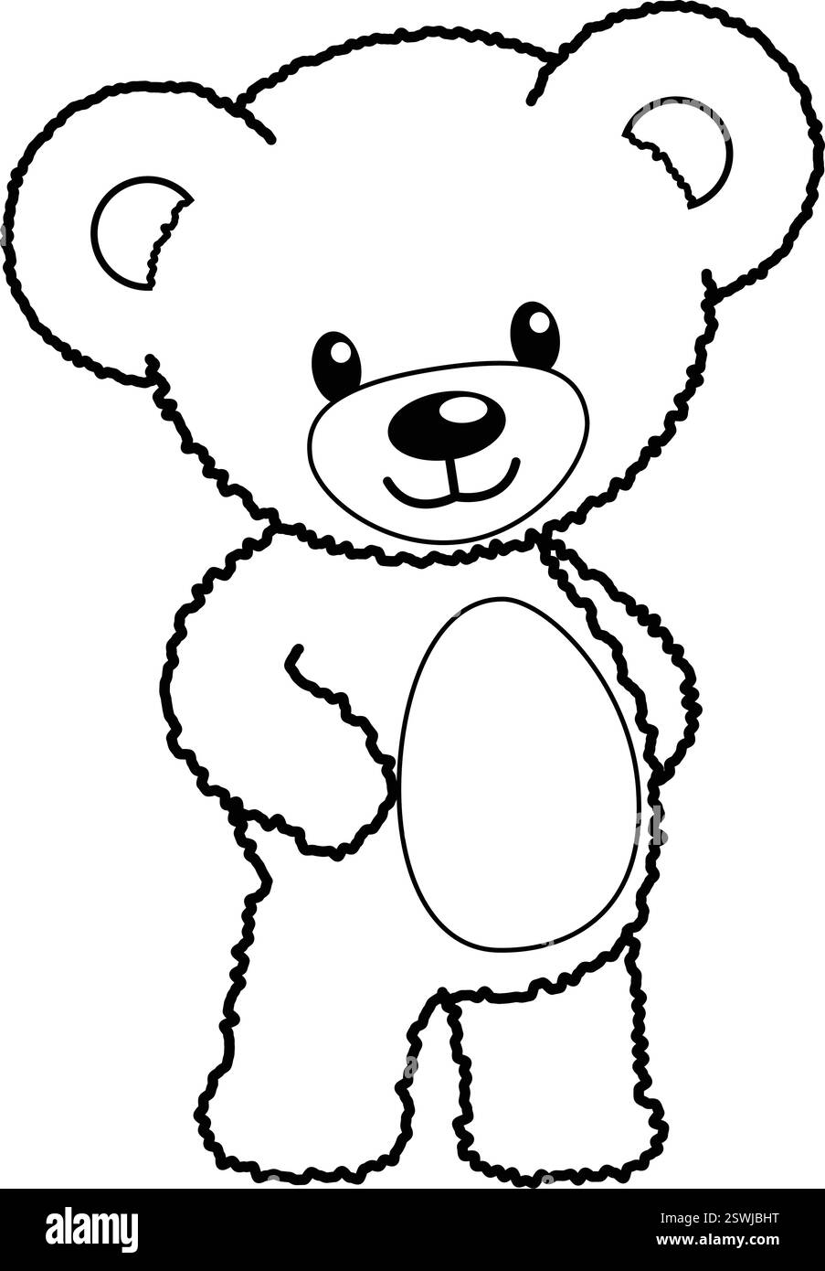 classic cute cuddly fuzzy teddy bear standing line drawing for coloring ...