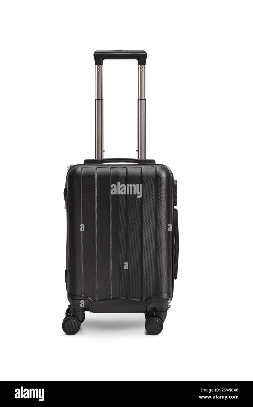 Studio shot of a small black suitcase with wheels isolated on white ...