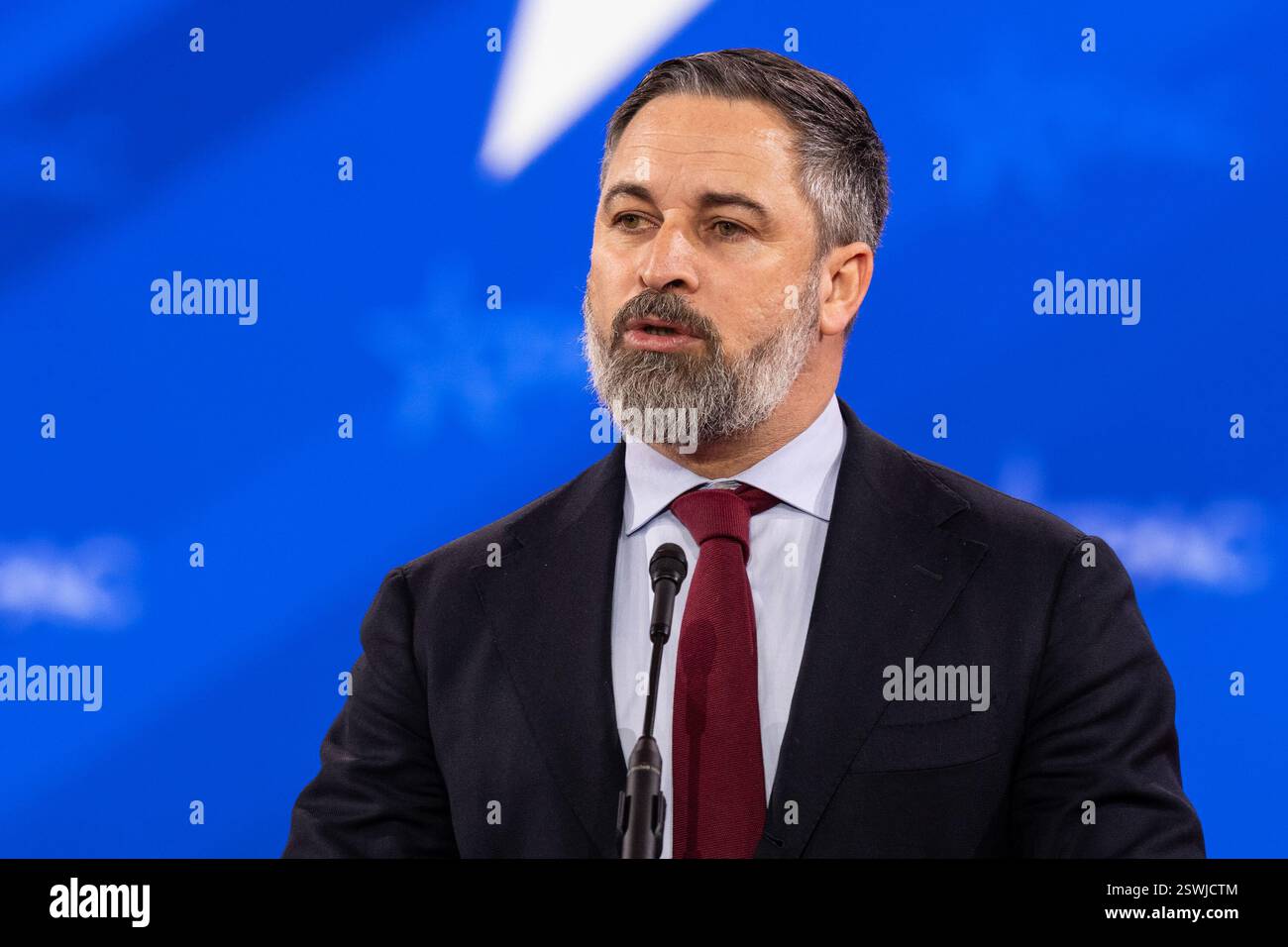 Santiago Abascal Conde, leader of Vox party speaks during 2025 CPAC ...