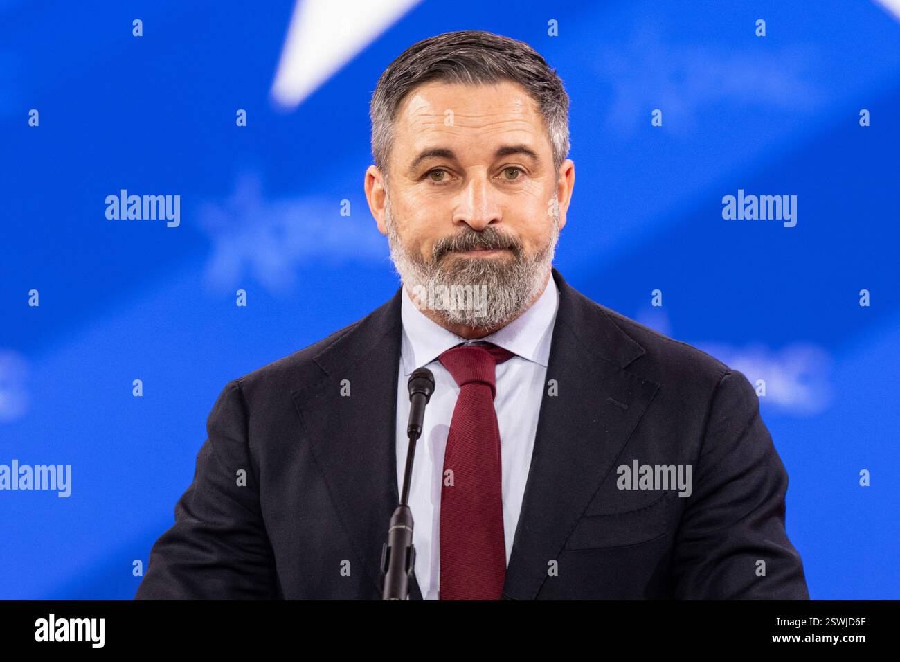 Santiago Abascal Conde, leader of Vox party speaks during 2025 CPAC ...