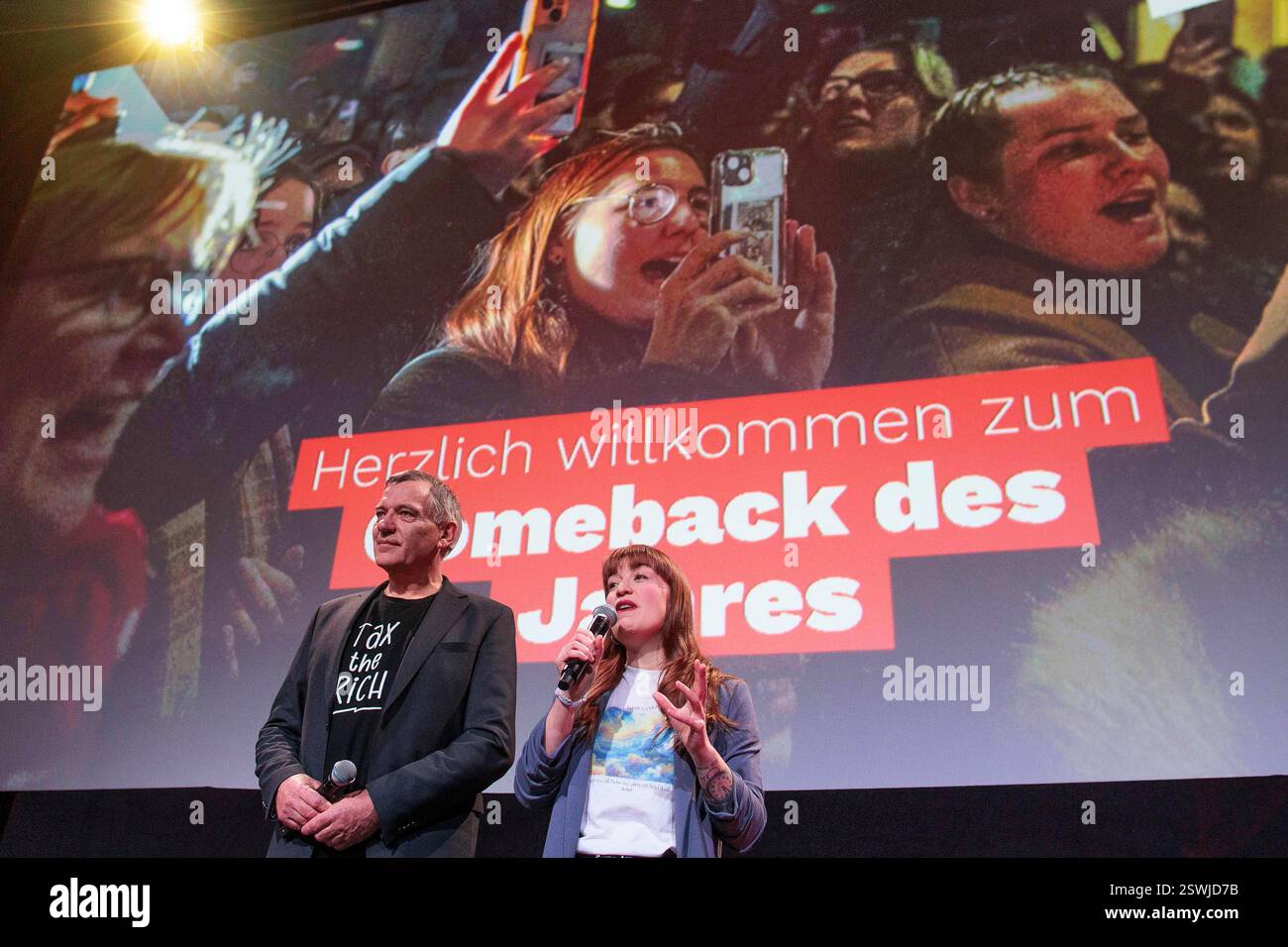 21 February 2025, Berlin: The leading candidates of the Left Party Jan ...