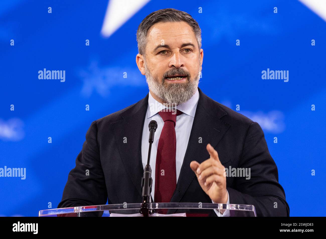 Santiago Abascal Conde, leader of Vox party speaks during 2025 CPAC ...