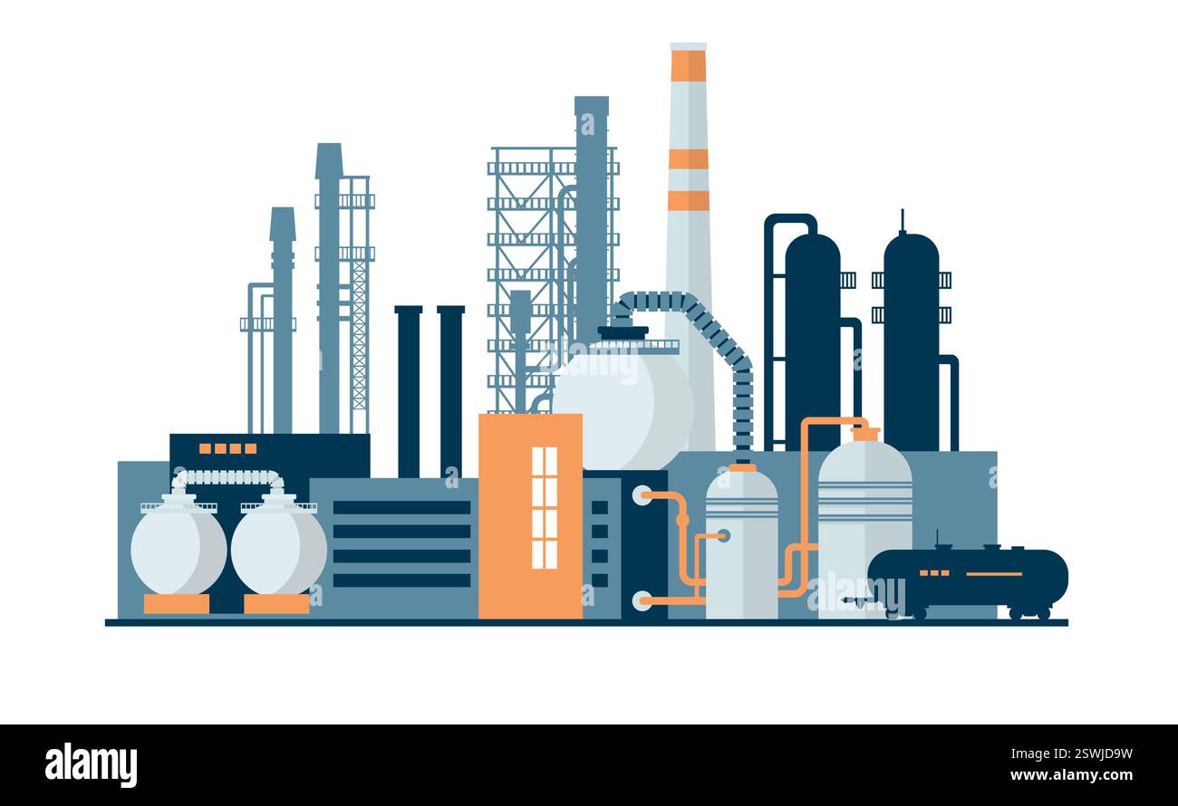 Industrial factory and plant buildings isolated on white background ...