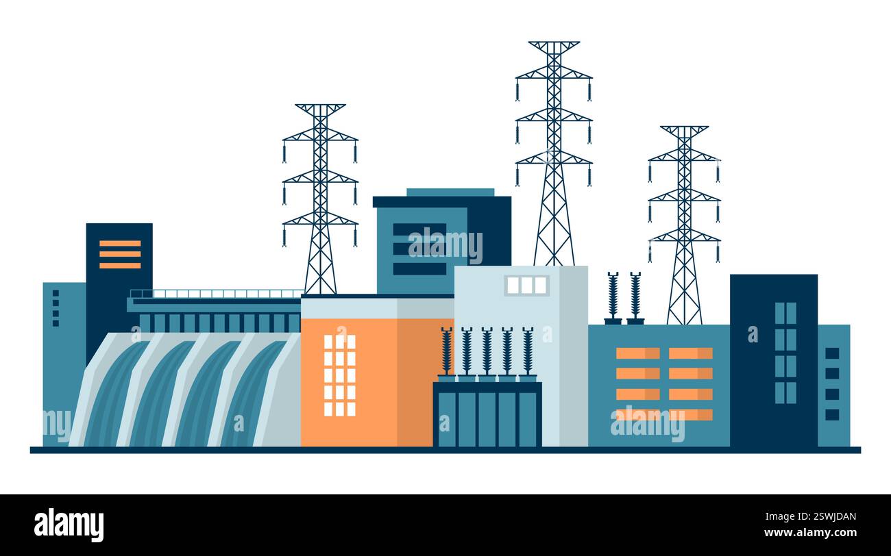 Hydropower stations and plants for energy generation Stock Vector Image ...