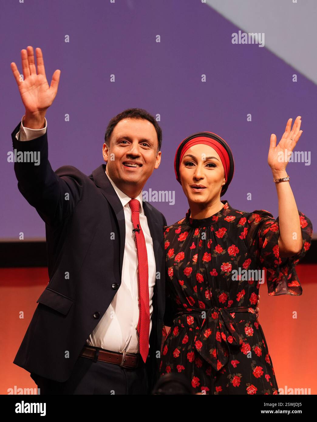 Scottish Labour leader Anas Sarwar alongside his wife Furheen Ashrif after speaking during the ...