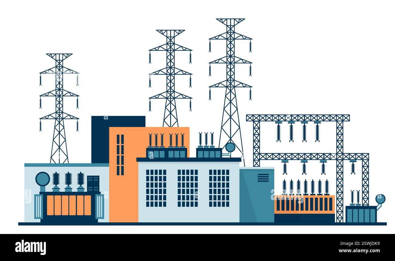 Electricity generation. Industrial factory and plant buildings Stock ...