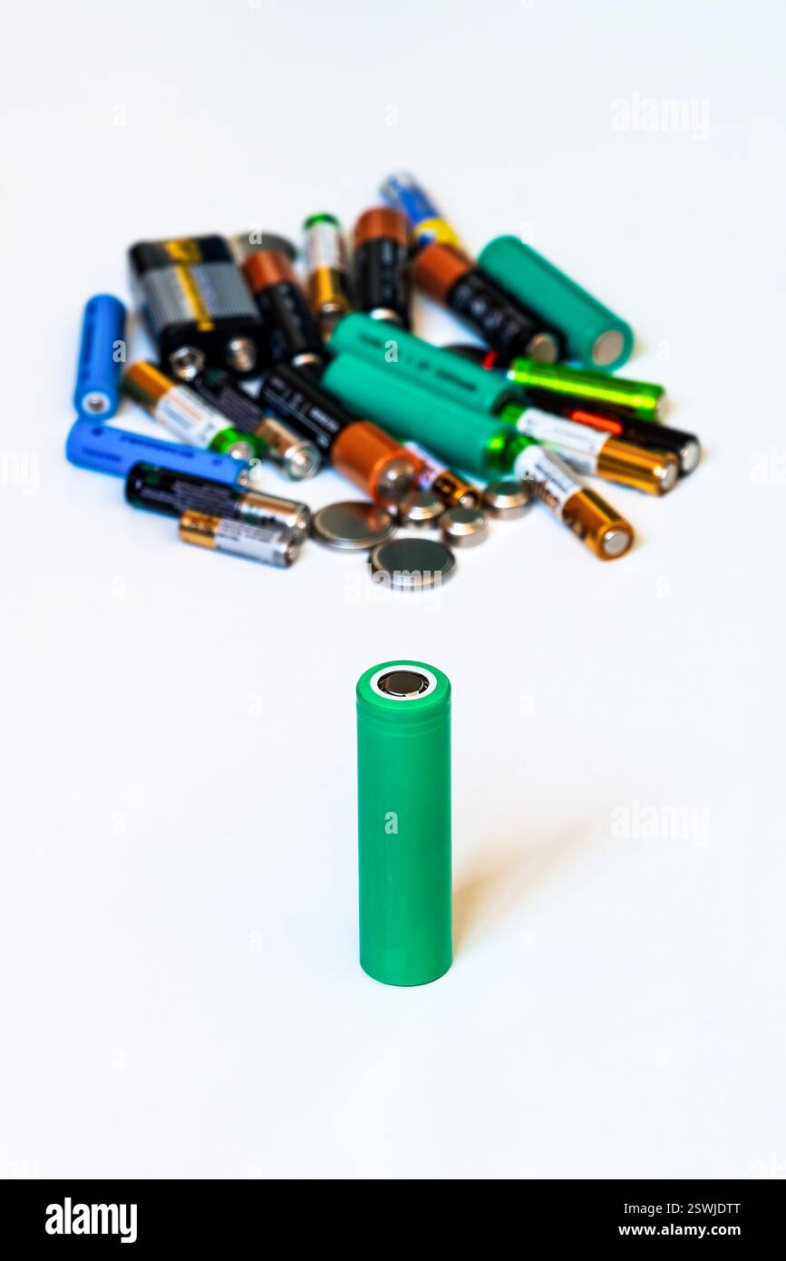 Modern lithium-ion battery contrasted with legacy NiMH and alkaline ...