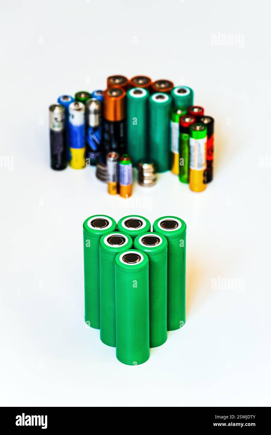 Modern lithium-ion battery contrasted with legacy NiMH and alkaline ...