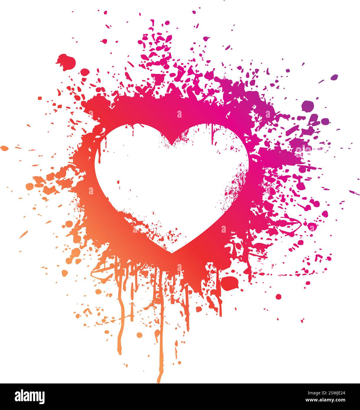 valentines love heart symbol grungy ink or paint splatter graffiti ...