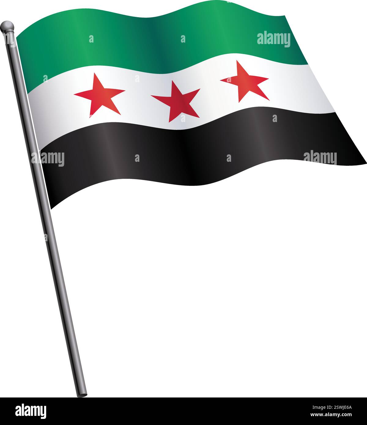 syrian flag of syria on flagpole flying waving flowing silk icon vector ...
