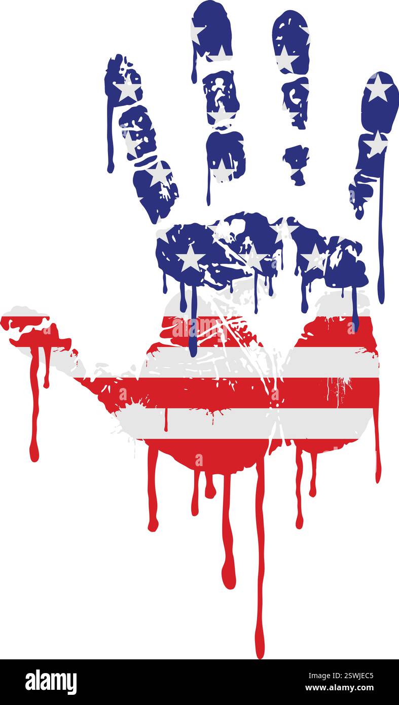 Bloody hand print dripping messy paint USA american flag colors blue ...