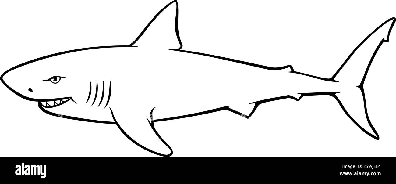 shark great white pointer cartoon outline side view vector isolated on ...