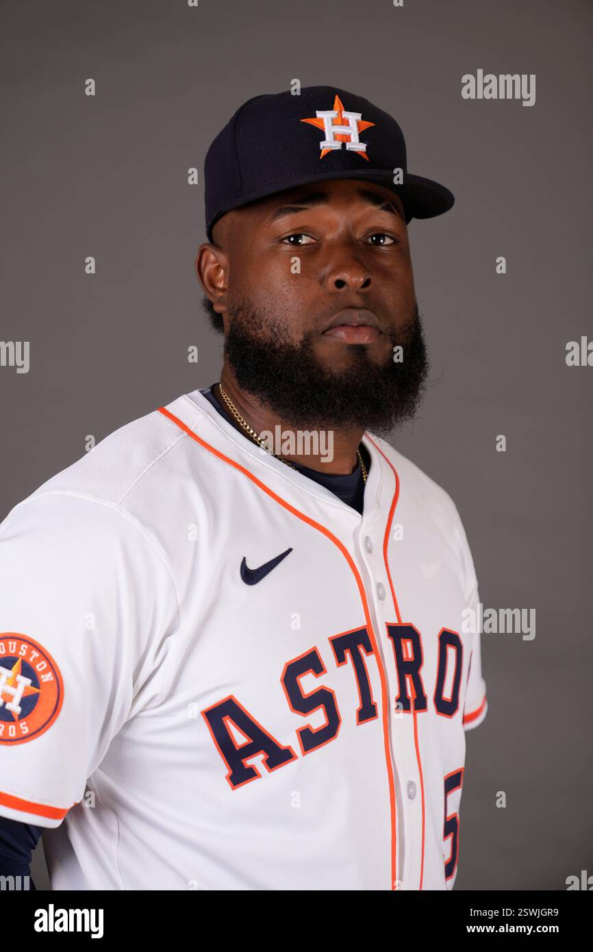 Houston Astros pitcher Cristian Javier poses during photo day at the ...