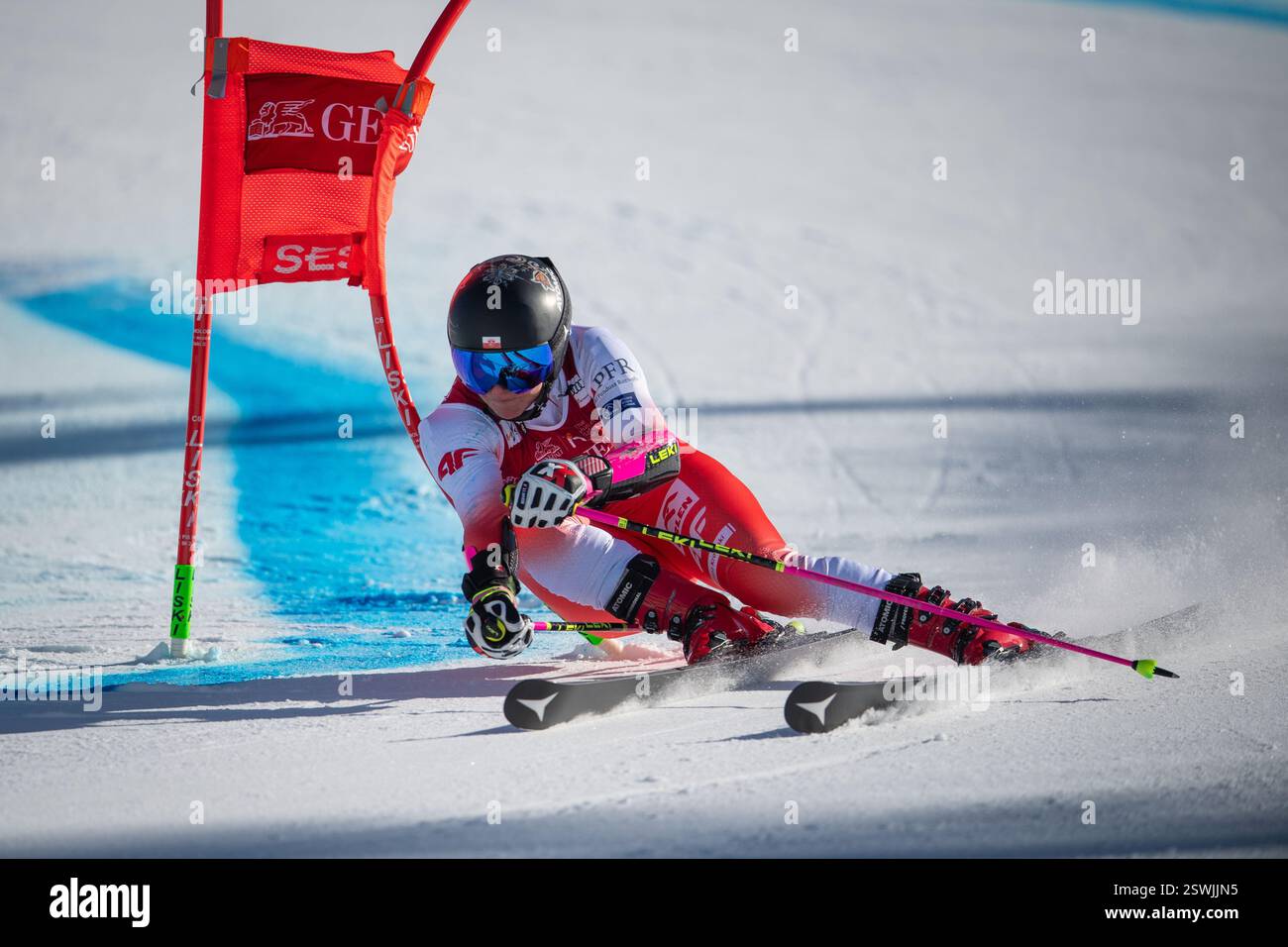 Polonia’s Maryna Gasienica-Daniel speeds down the course during an alpine ski, women's World Cup ...