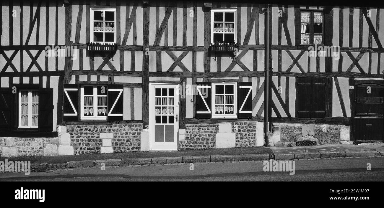 Row of half-timbered houses at the village of Bec Hellouin. Normandy ...