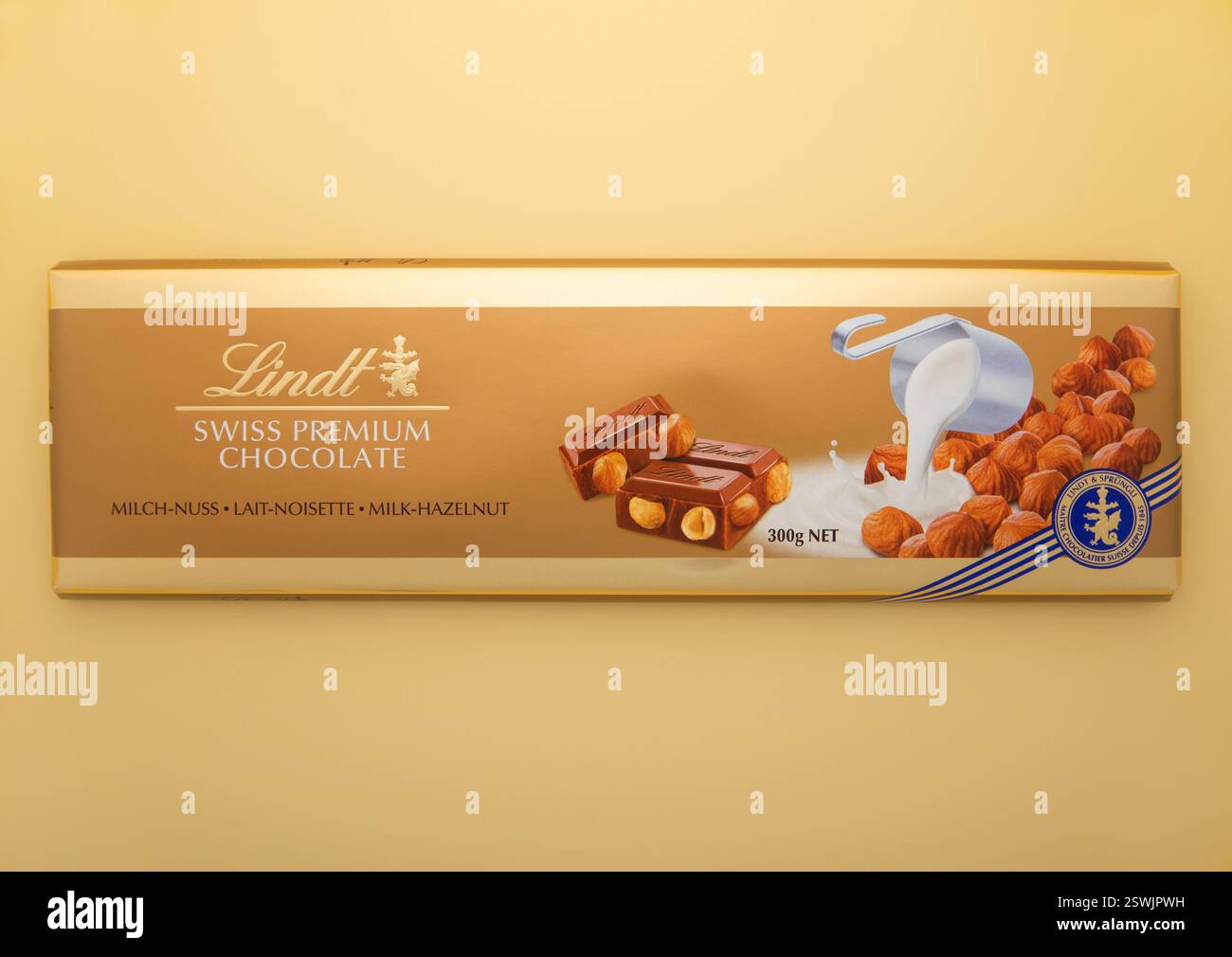 LONDON, UK - FEBRUARY 25, 2025: large Lindt swiss premium chocolate bar ...