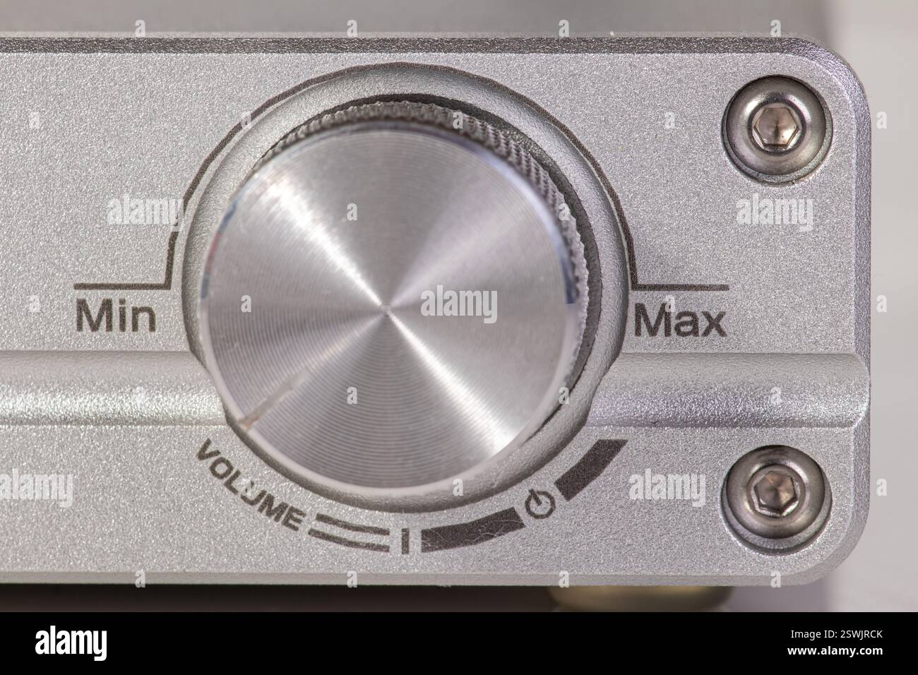 Modern compact audio amplifier with metallic finish and antenna ...