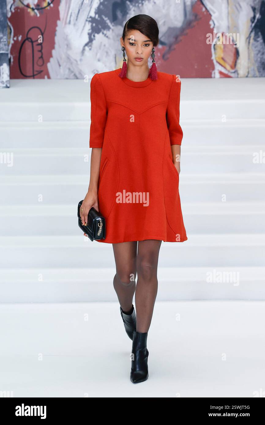 A model walks on the runway during the Paul Costelloe Ready to Wear ...