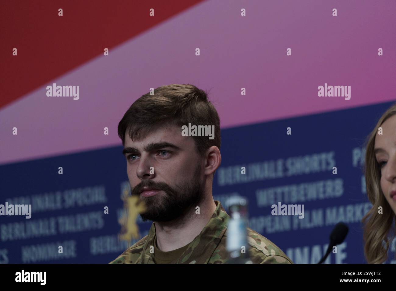 Ukrainian producers Olha Bregman (3L) and Natalia Libet (2R) and Ukrainian editor Nikon ...