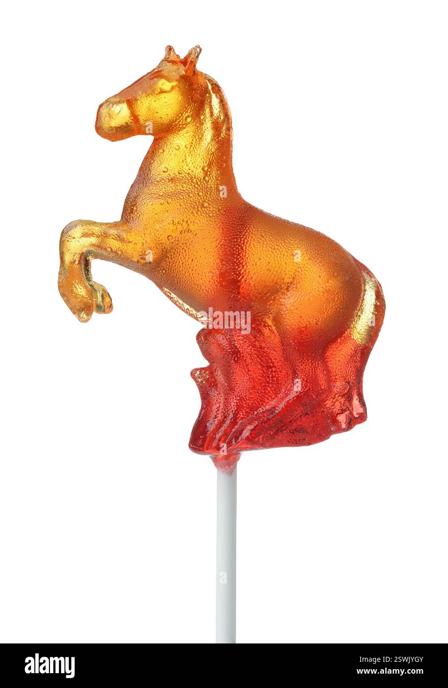 Side view of orange sugar lollipop horse isolated on white Stock Photo ...