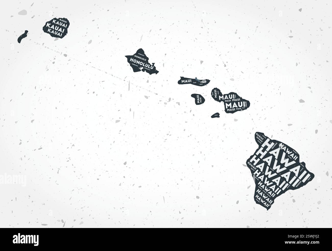 Hawaii counties word clouds. State shape on textured background. Hawaii ...