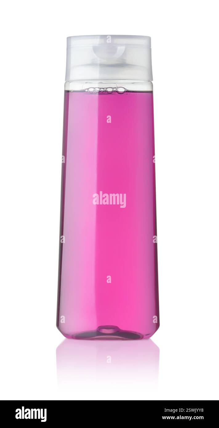 Transparent plastic bottle of red shower gel isolated on white Stock ...
