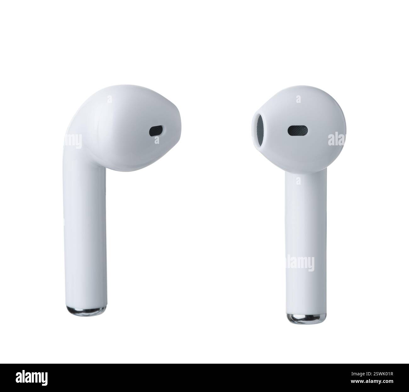Pair of white wireless earbuds isolated on white Stock Photo - Alamy