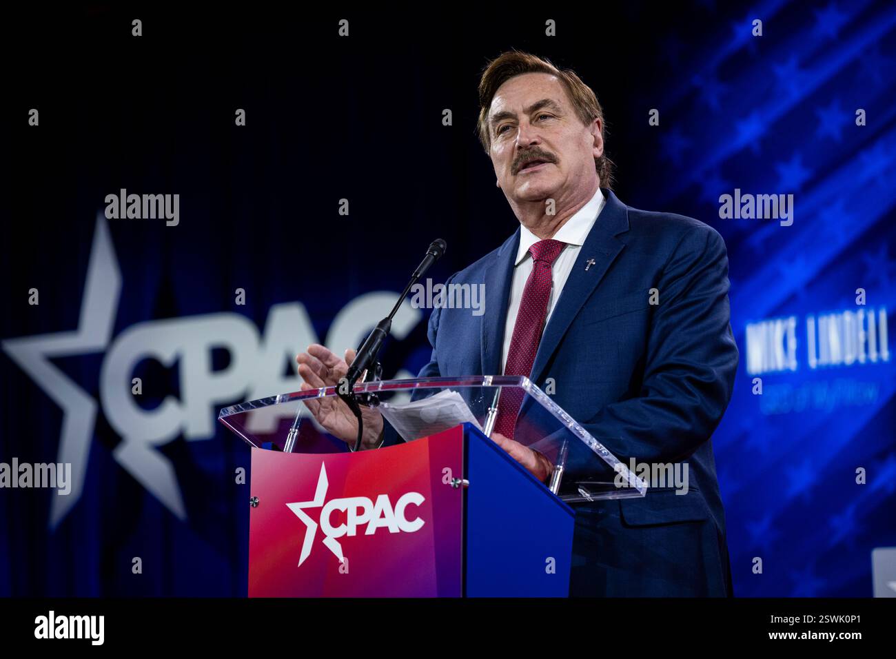 My Pillow Founder Mike Lindell speaks during day 2 of the 2025 ...