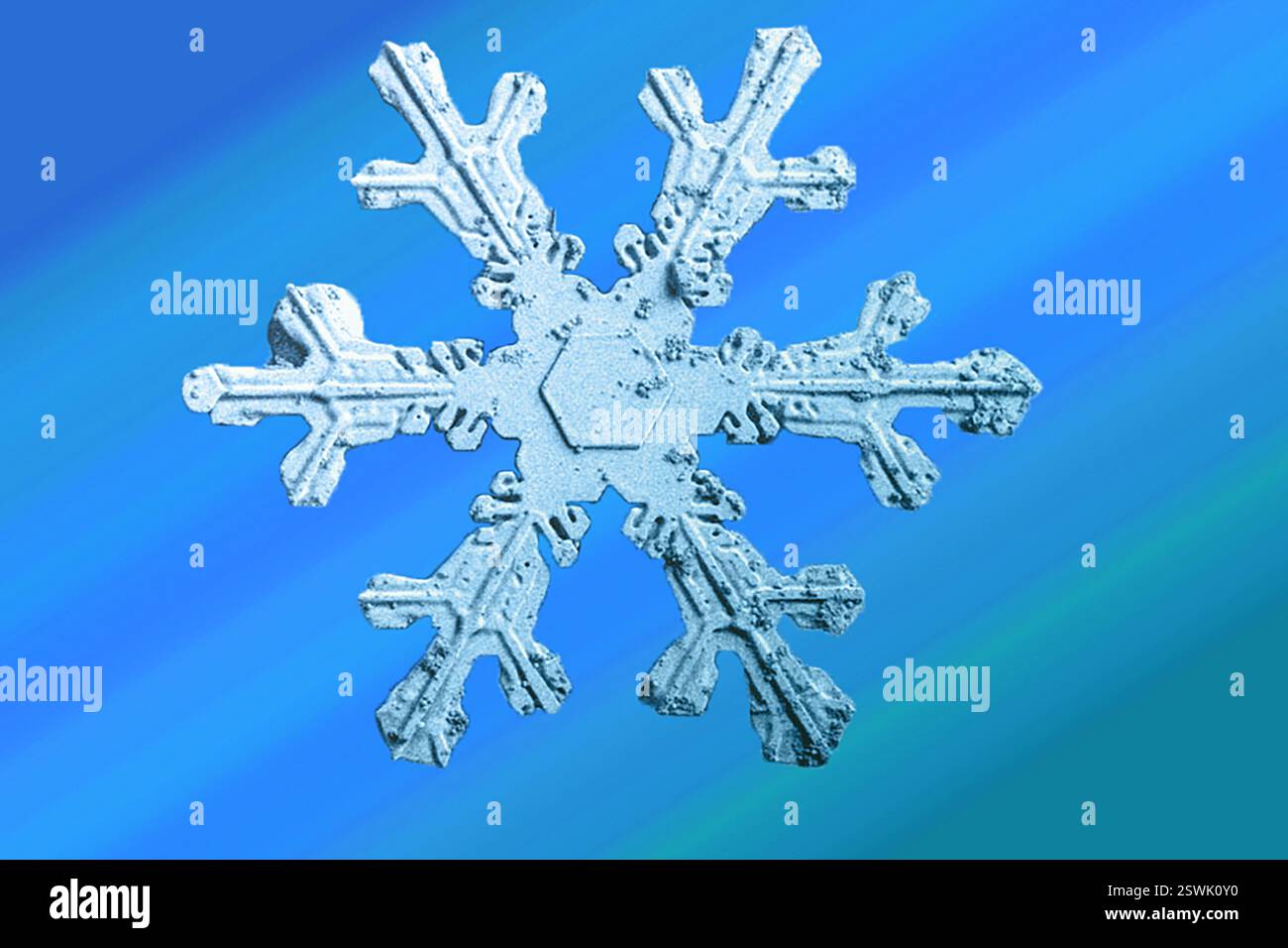 Snowflake in the form of an ordinary hexagonal dendrite. Image was ...