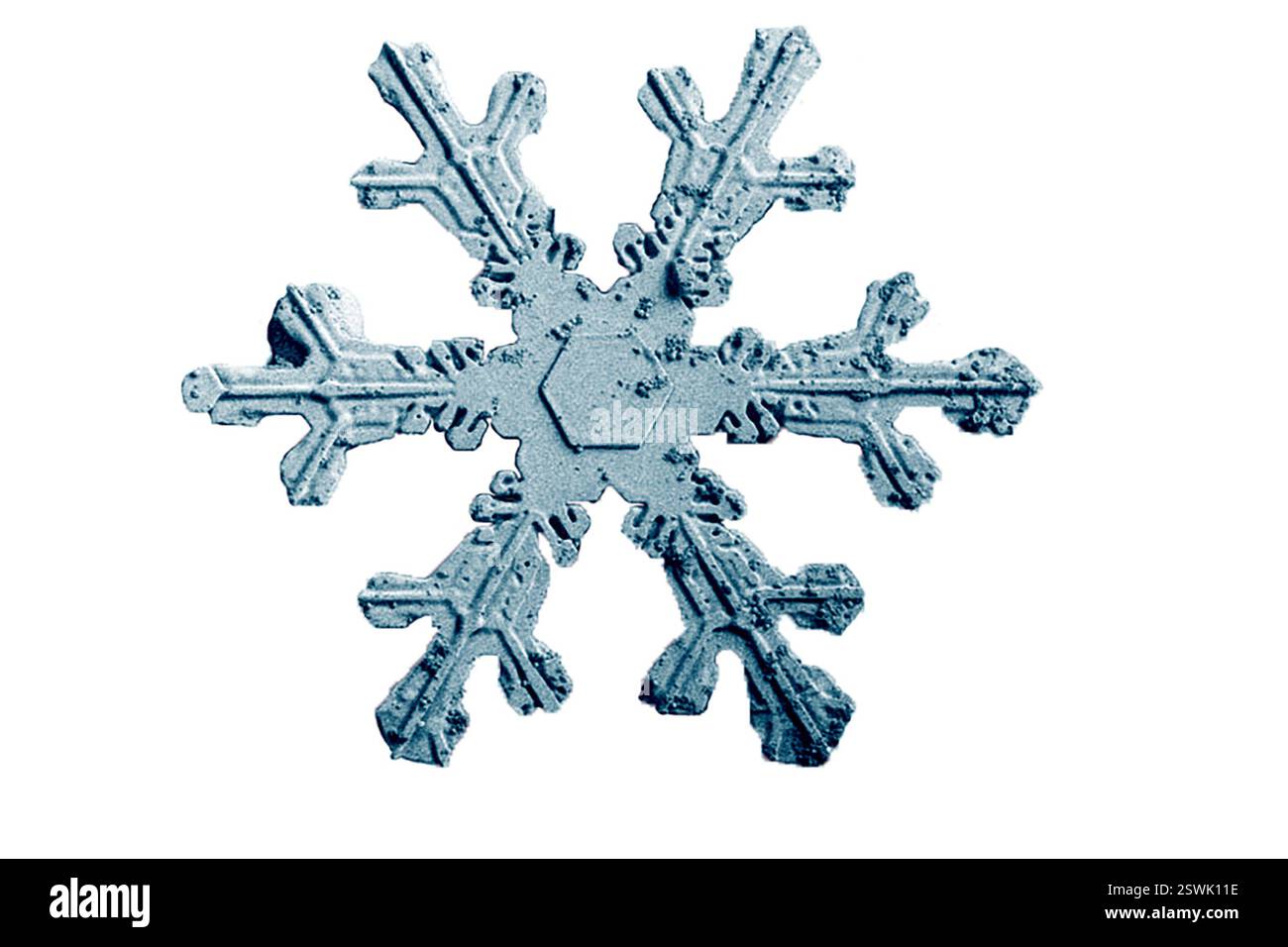 Snowflake in the form of an ordinary hexagonal dendrite. Image was ...