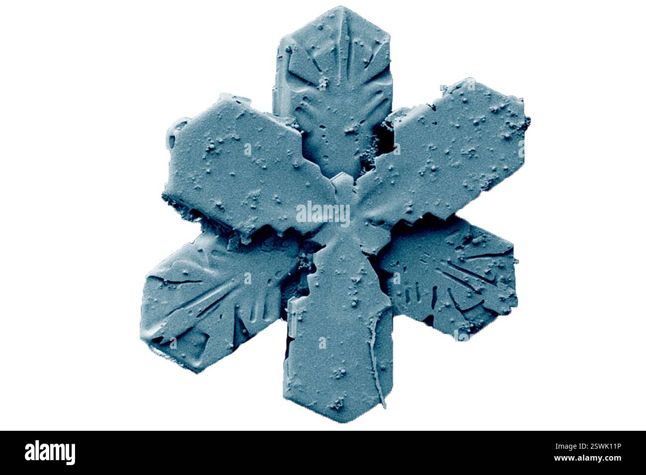 Hexagonal snow crystal with broad branches, composed of 2 offset 3 ...