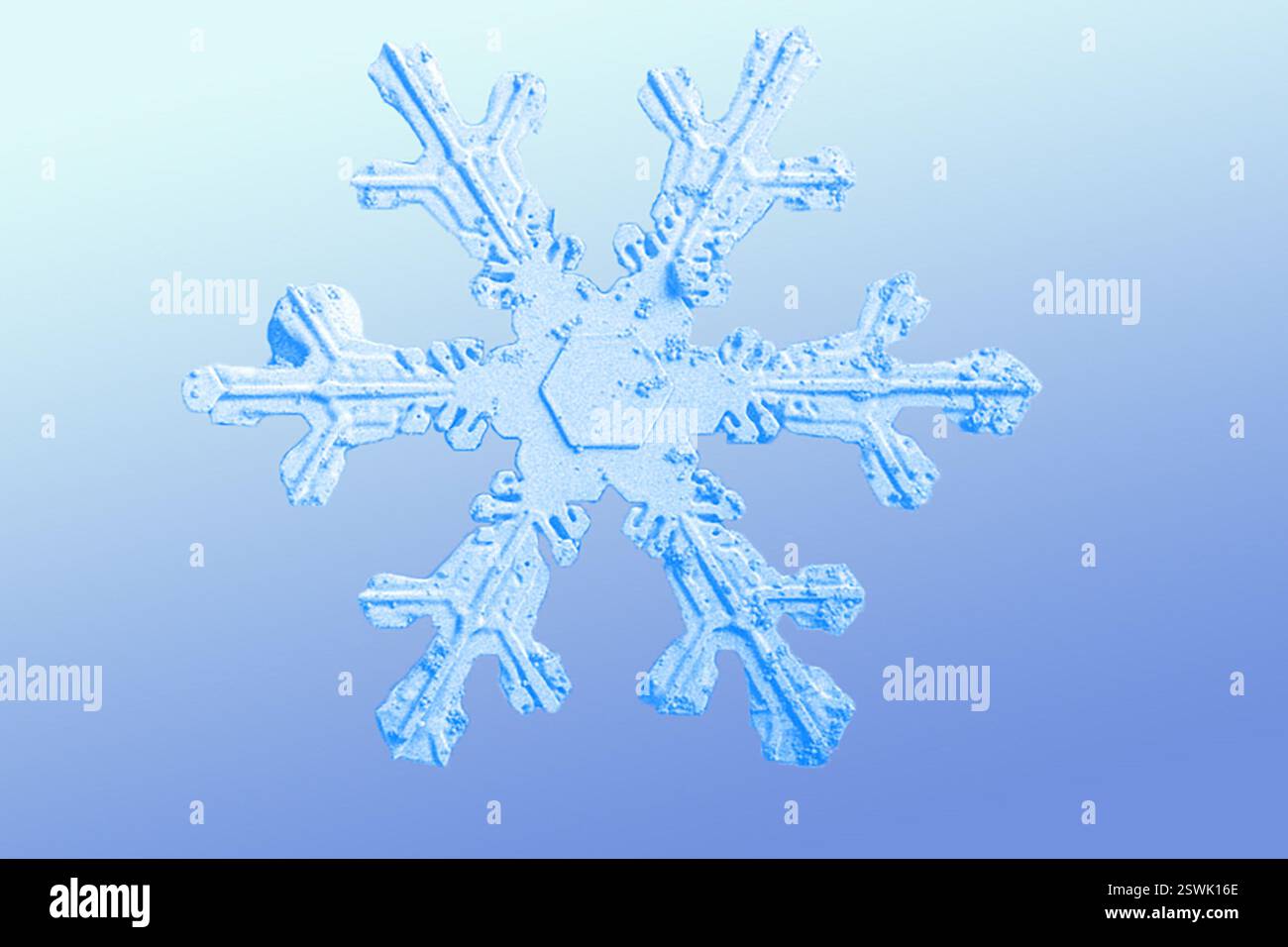 Snowflake in the form of an ordinary hexagonal dendrite. Image was ...