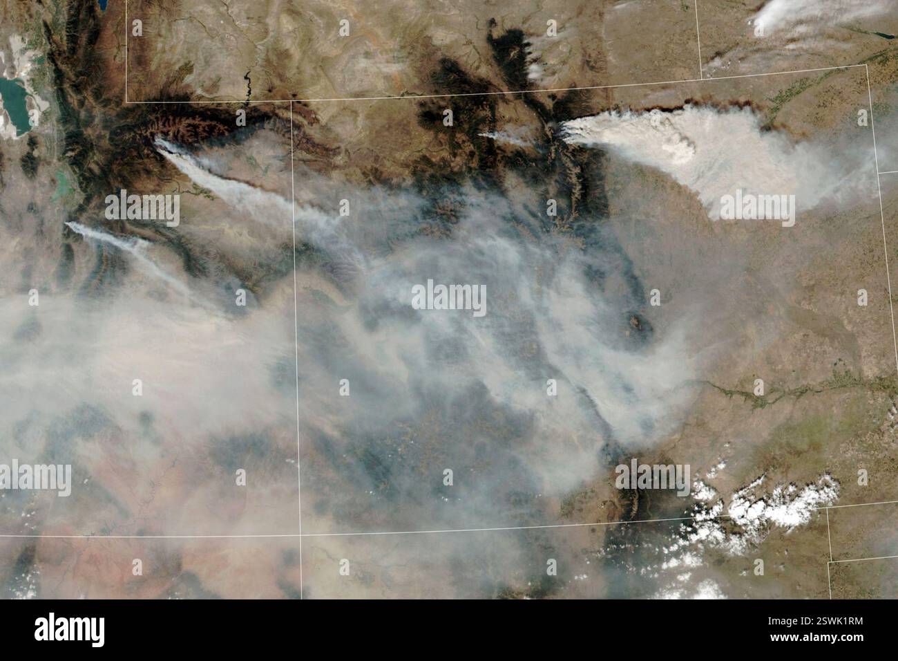 Satellite image of wildfires in Utah and Colorado. Serious fires burned ...