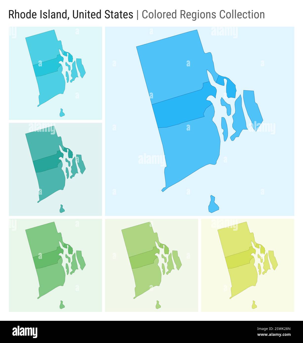 Rhode Island, United States. Map collection. State shape. Colored ...