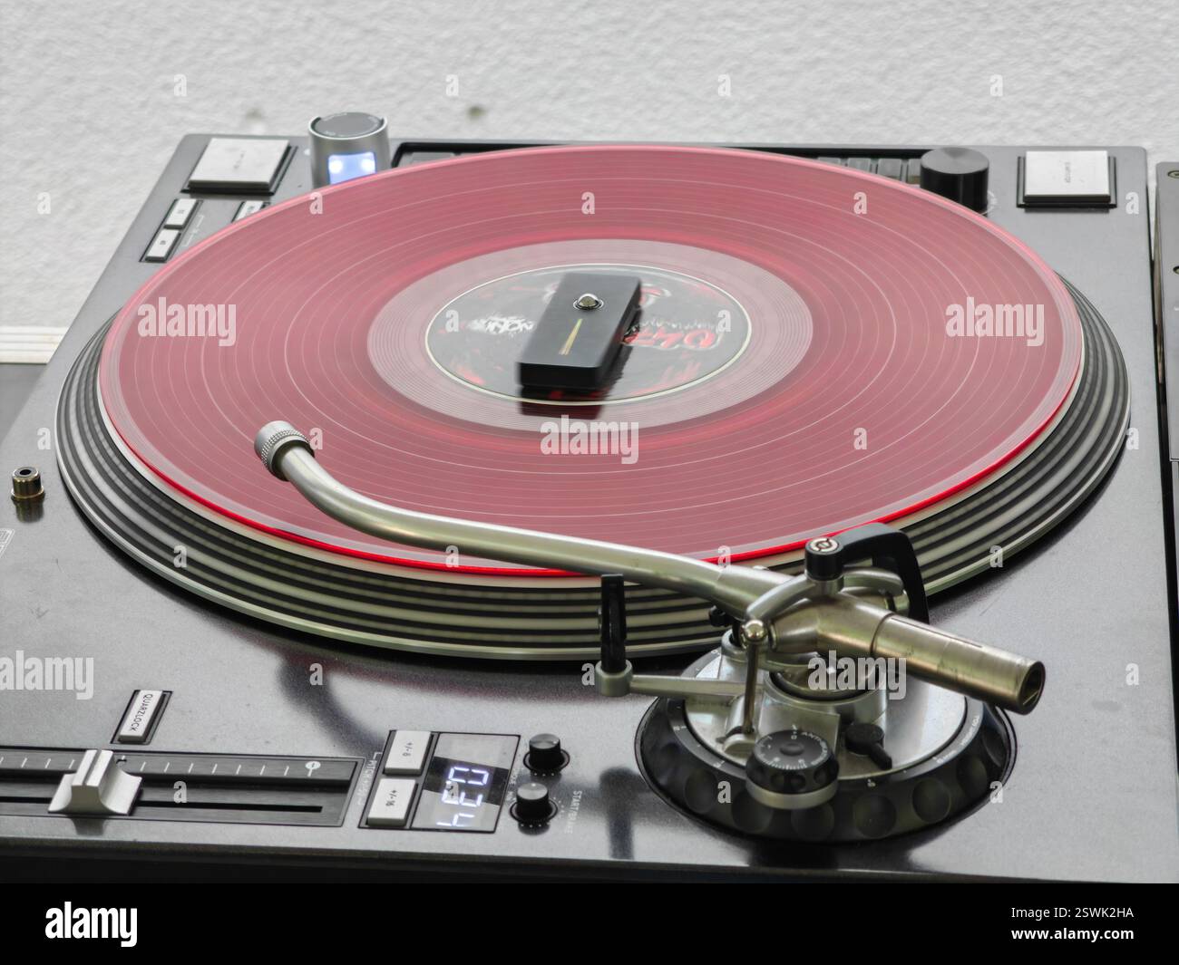 Party Beats – Close-Up of the Red Turntable Stock Photo - Alamy