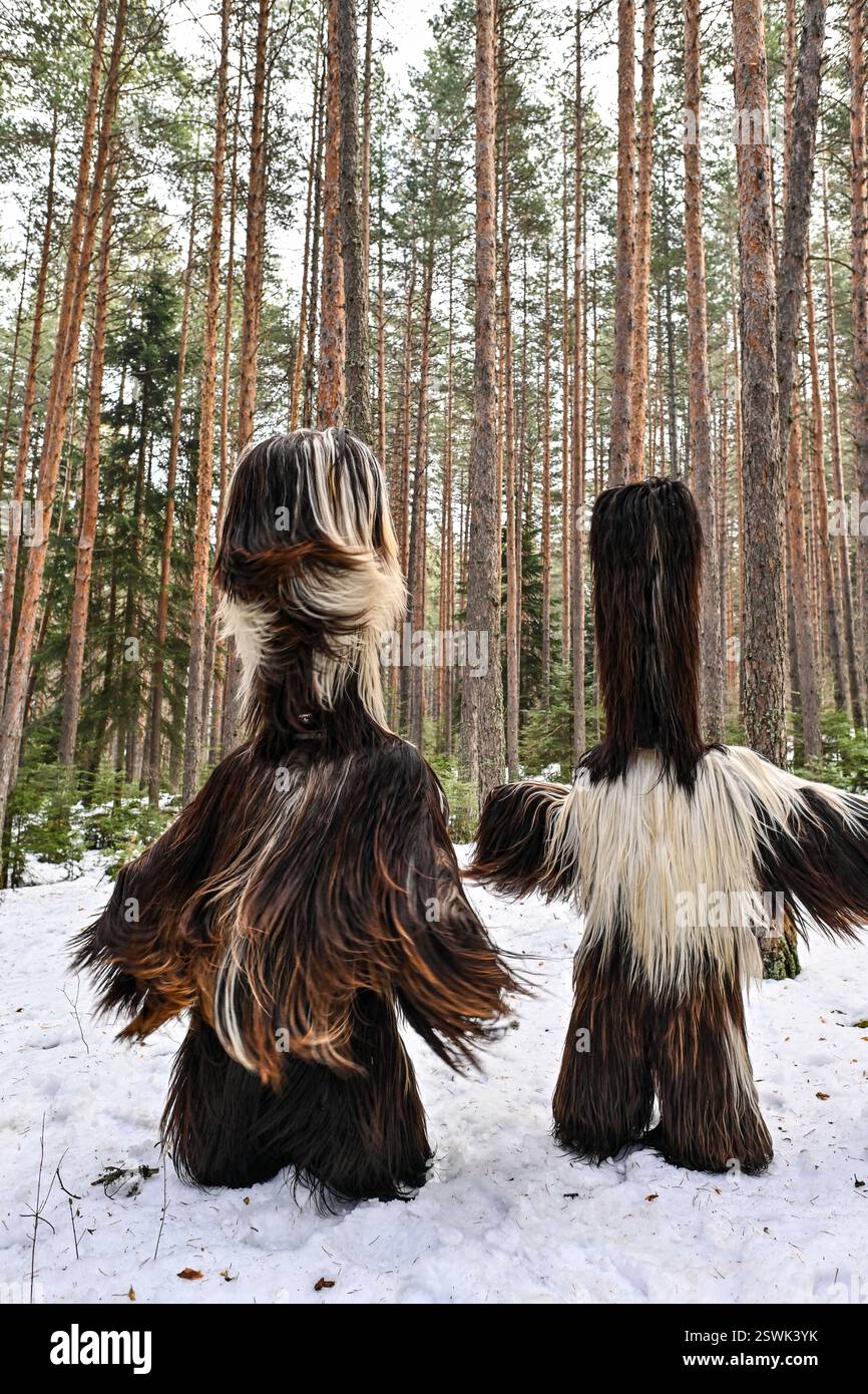 Traditional Kukeri performers dressed in thick long hair goat fur ...