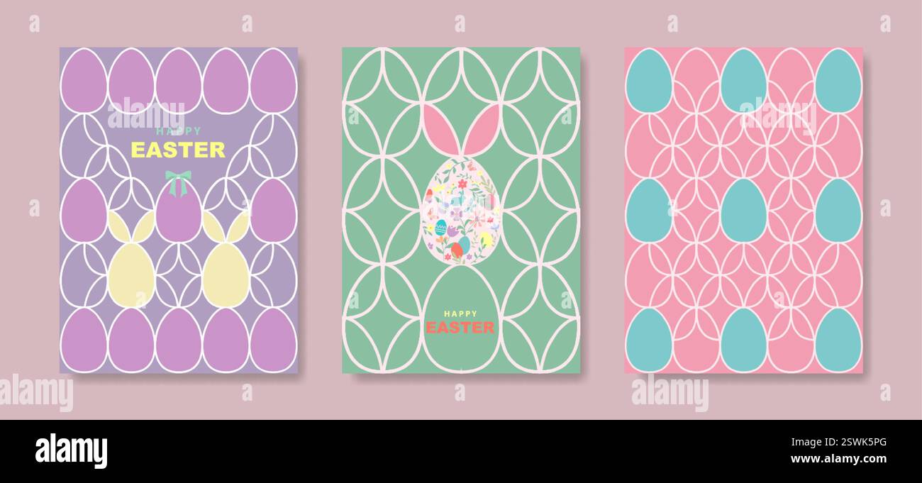 Set card of Happy Easter, Modern flat design pattern with eggs and ...