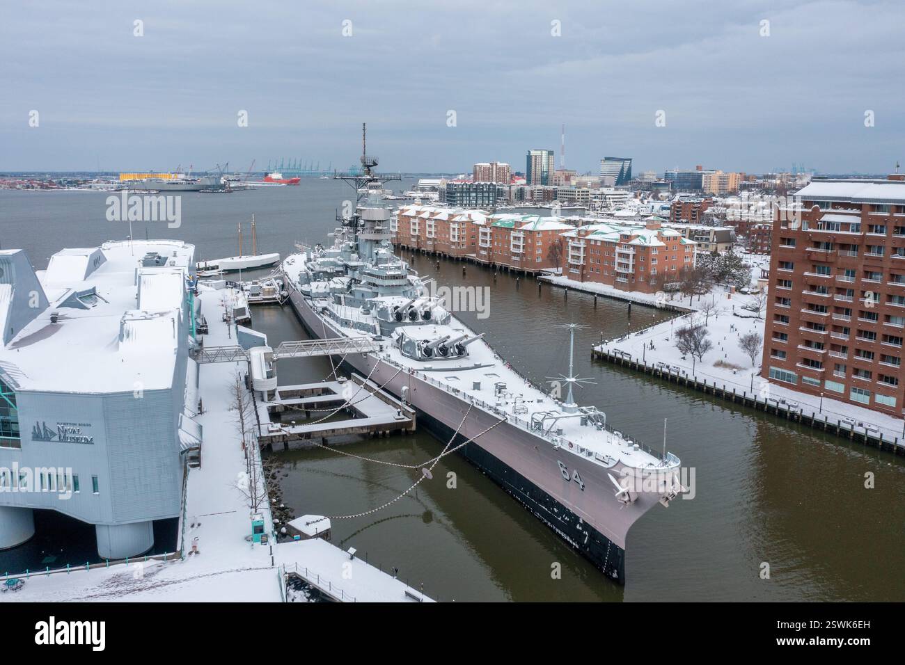 Norfolk Virginia - February 20 2025: Aerial View of the Battleship ...